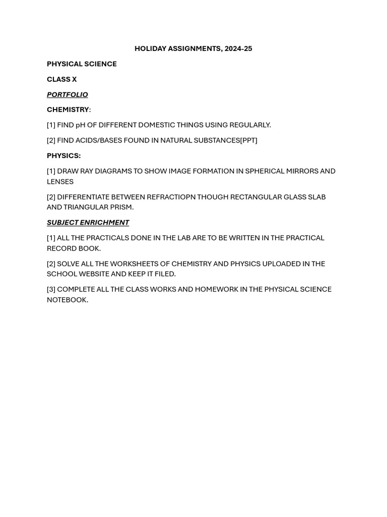X-Holiday Assignments 2024-25 | PDF