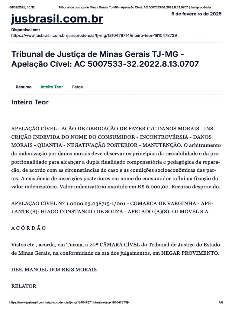 TJ-MG Ac 5007533-32.2022.8.13.0707 | PDF