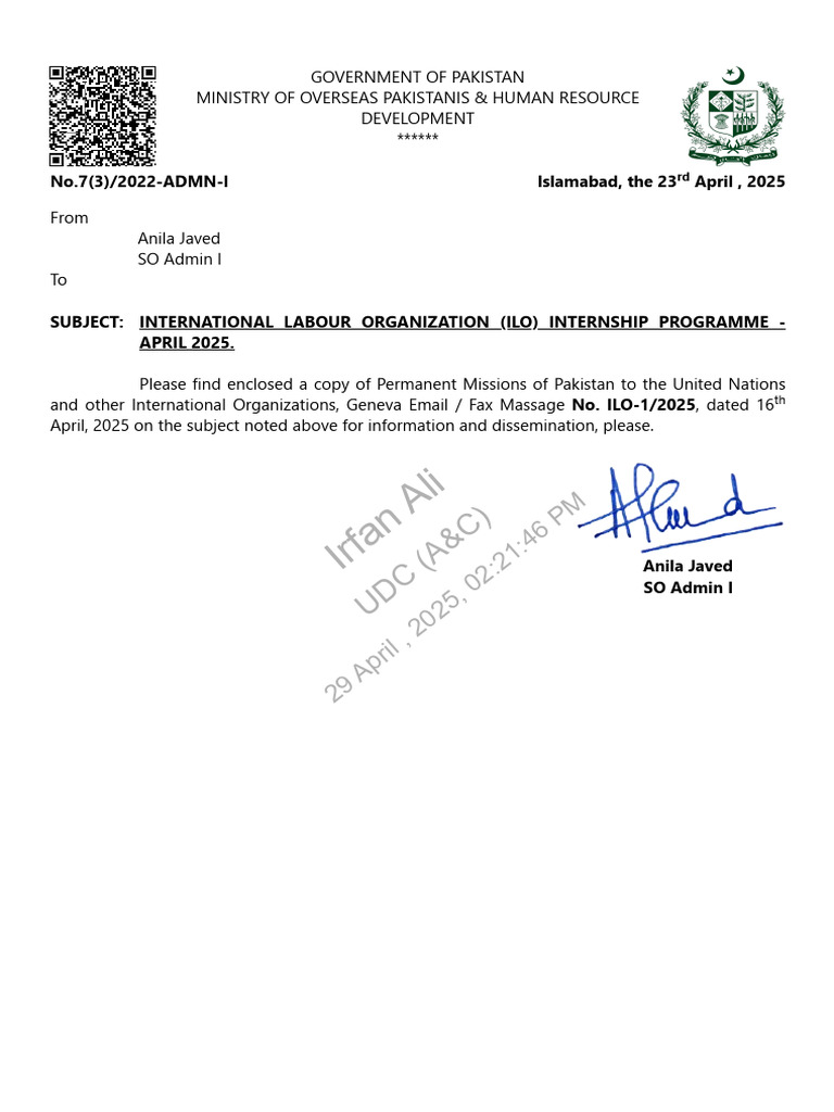Intl Labour Organization ILO Internship Programme April 2025 | PDF | International Labour ...