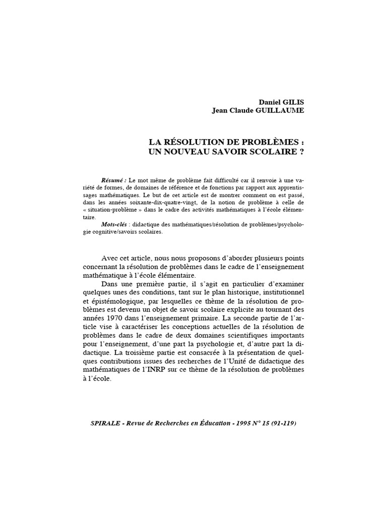 Résolution de Problèmes en École Élémentaire | PDF | Psychologie ...
