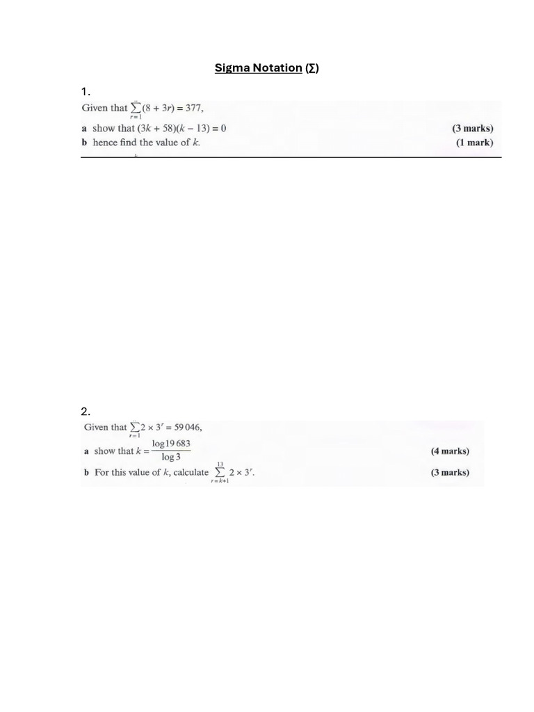 Sigma Notation | PDF