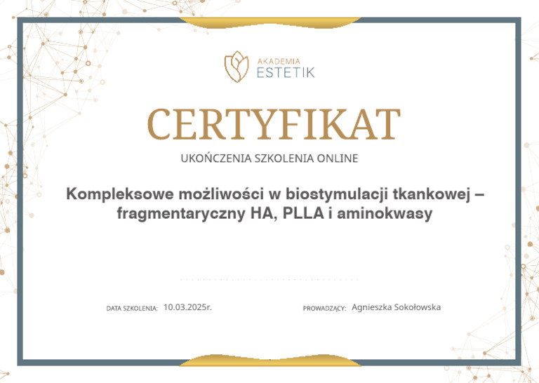 Certyfikat Kompleksowe Mozliwosci W Biostymulacji Tkankowej | PDF