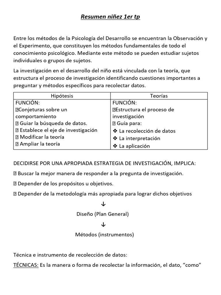 Resumen Niñez 1er TP | PDF | Experimentar | Observación