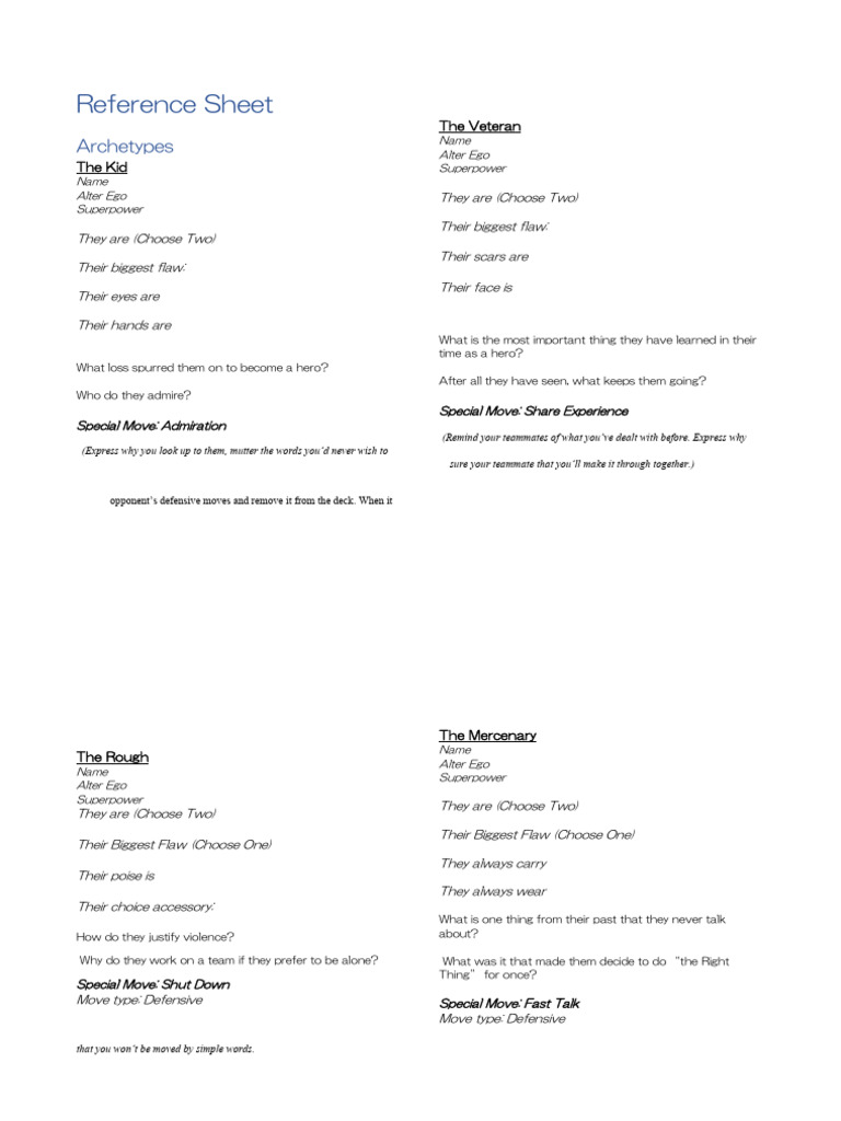 The Team Parent RPG Reference Sheet | PDF