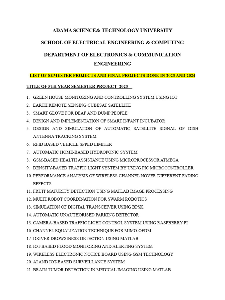 List of Semester Projects and Final Projects Done in 2023 and 2024 ...