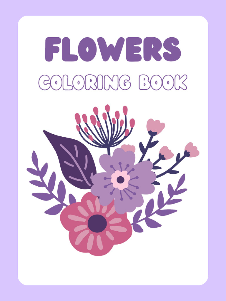 Flowers Coloring Book Visual Arts Worksheet in Purple Black White Style ...
