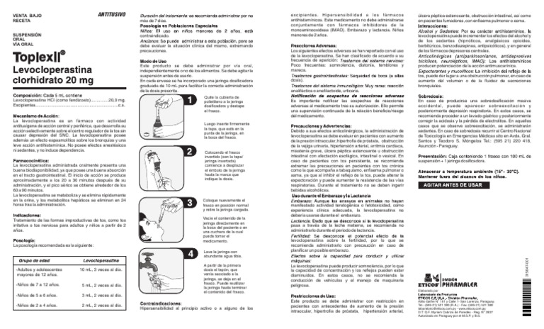 Dosis y uso de Toplexil jarabe | PDF | Medicamentos con receta | Tos