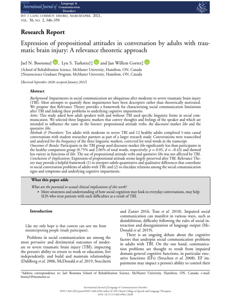 Expression of Propositional Attitudes in Conversation by Adults With ...