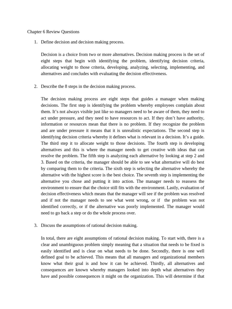 Chapter 6 Review Questions | PDF | Decision Making | Cognition