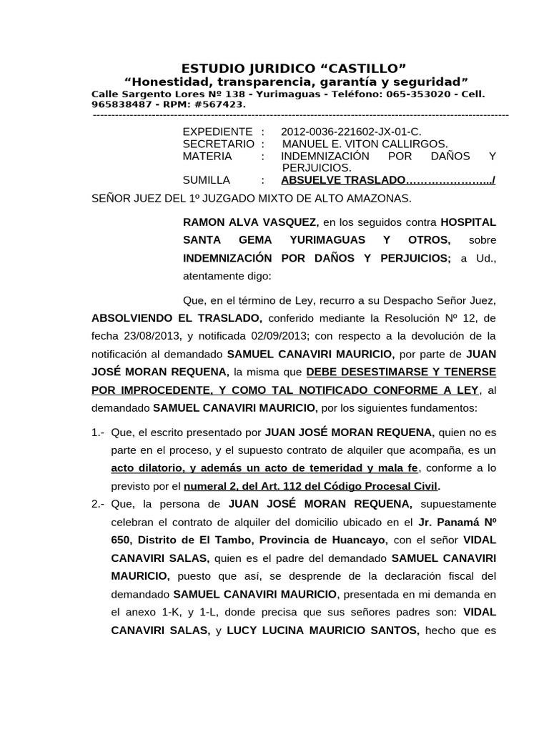 Ramon Alva Vasquez | PDF | Demanda judicial | Práctica de la ley