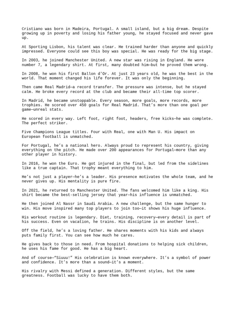Cristiano Ronaldo: A Journey to Greatness | PDF | Sports | Association ...