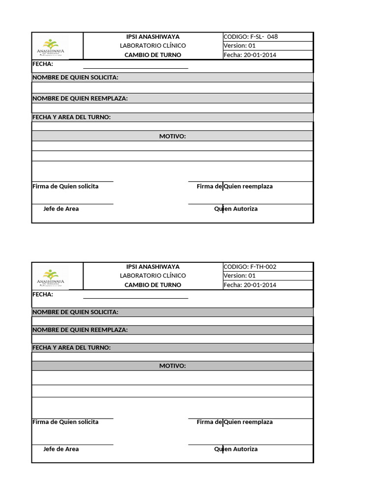 Formato Cambio de Turno | PDF
