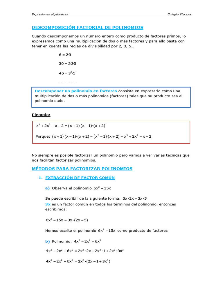1 Descomposición Factorial de Polinomios | PDF | Factorización | Álgebra abstracta