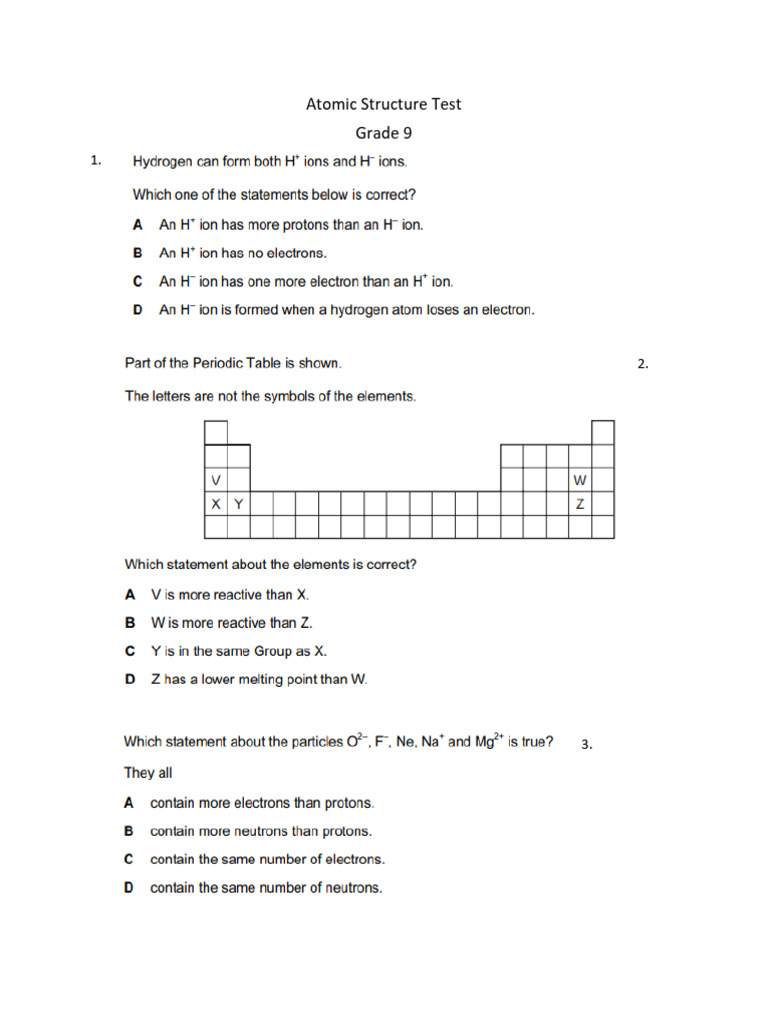 Atomic Structure Test LGS P5 220509 | PDF