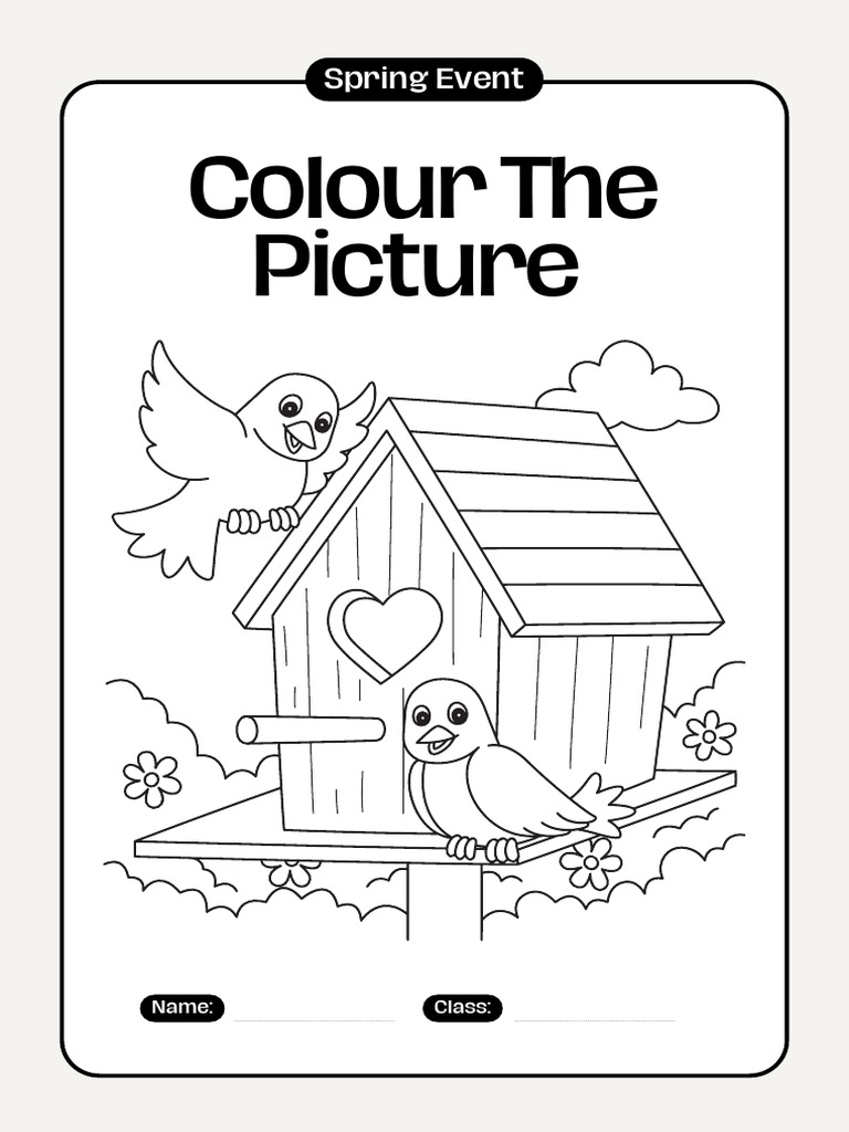Spring Event Coloring Page Worksheet in Black and White Simple Style | PDF