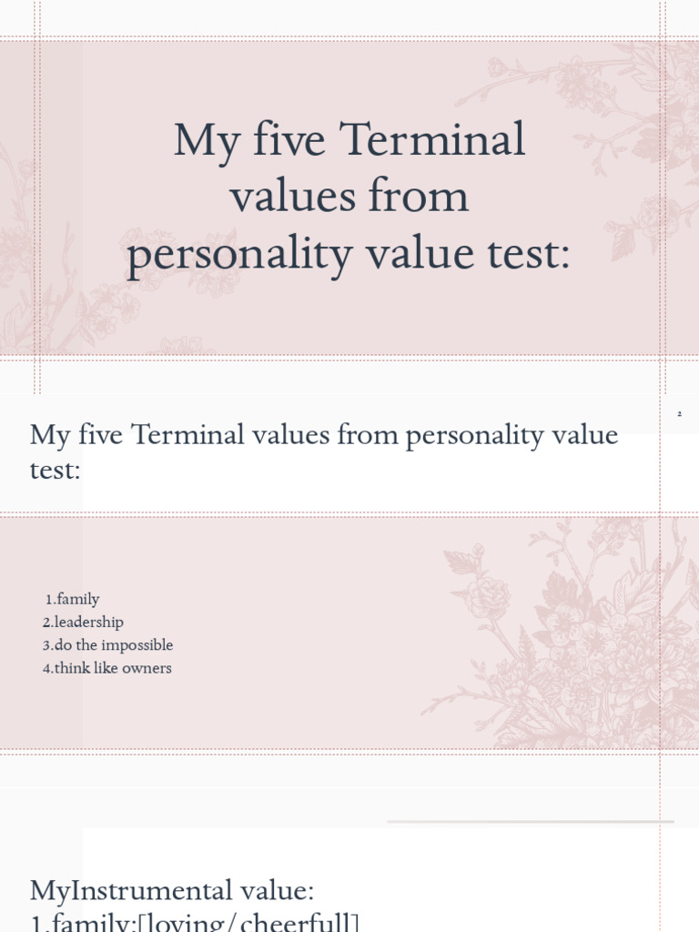 My Five Terminal Values From Personality Value Test | PDF