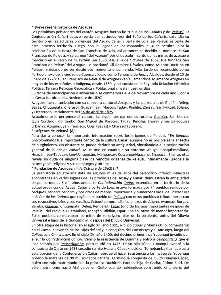 Reseña Histórica de Azogues | PDF