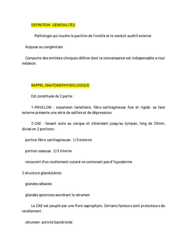 Pathologies de l'oreille externe : définitions et types | PDF