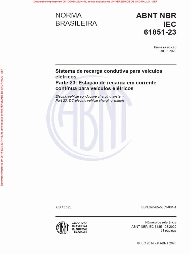 Norma Brasileira: Abnt NBR IEC 61851-23 | PDF | Rede elétrica | Corrente alternada