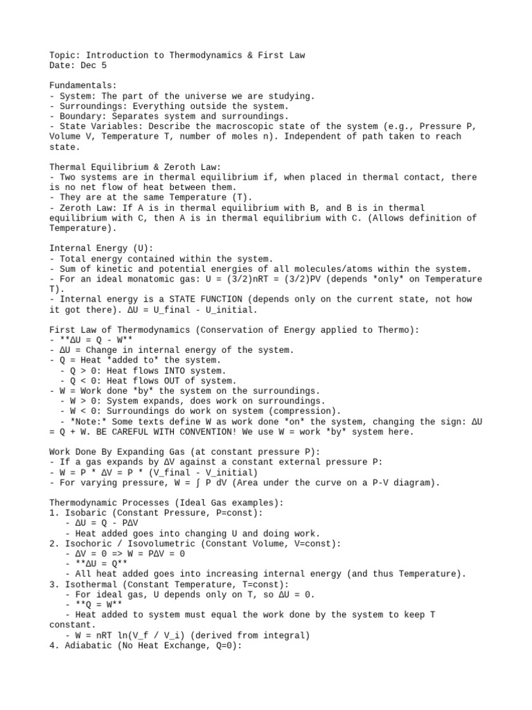 Topic Introduction To Thermodynamics & First Law | PDF | Heat | Temperature