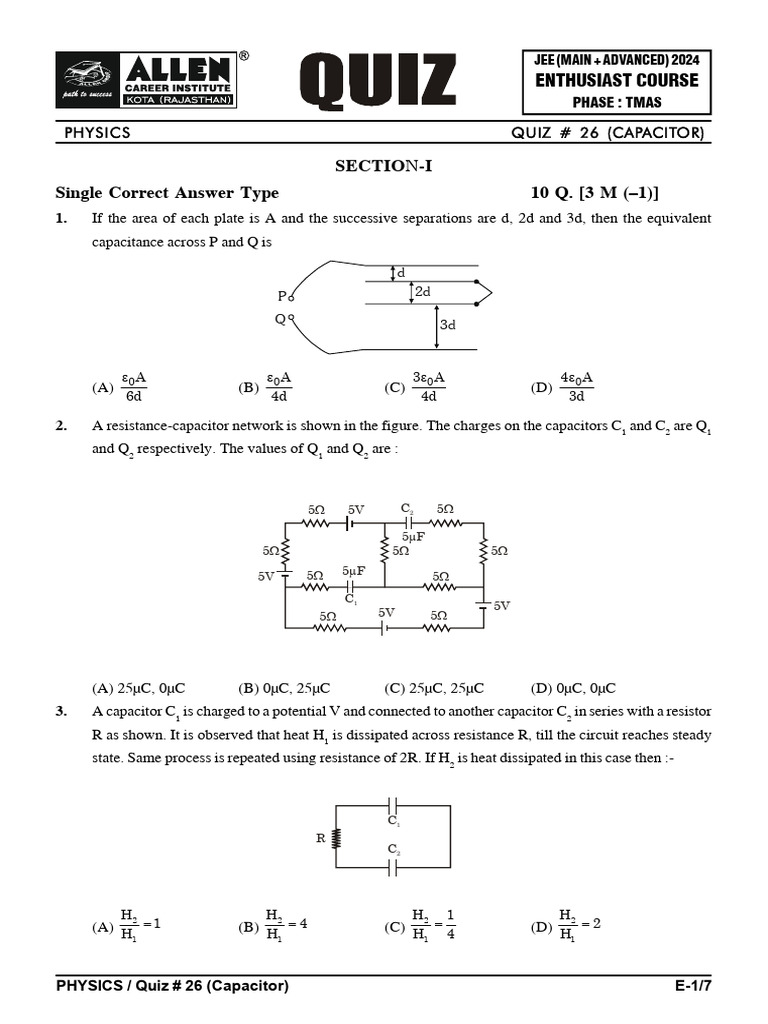 26 # Quiz (TMAS) (Eng) - Capacitor | PDF | Capacitor | Capacitance