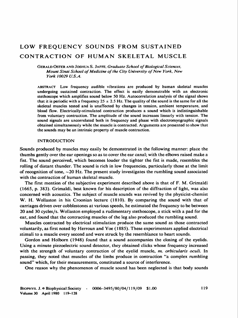 Low Frequency Sounds From Sustained Muscle Contraction (1980 Research ...