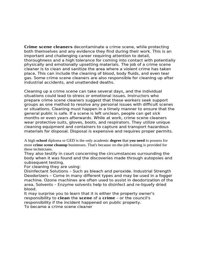 Crime Scene Cleaners Pdf