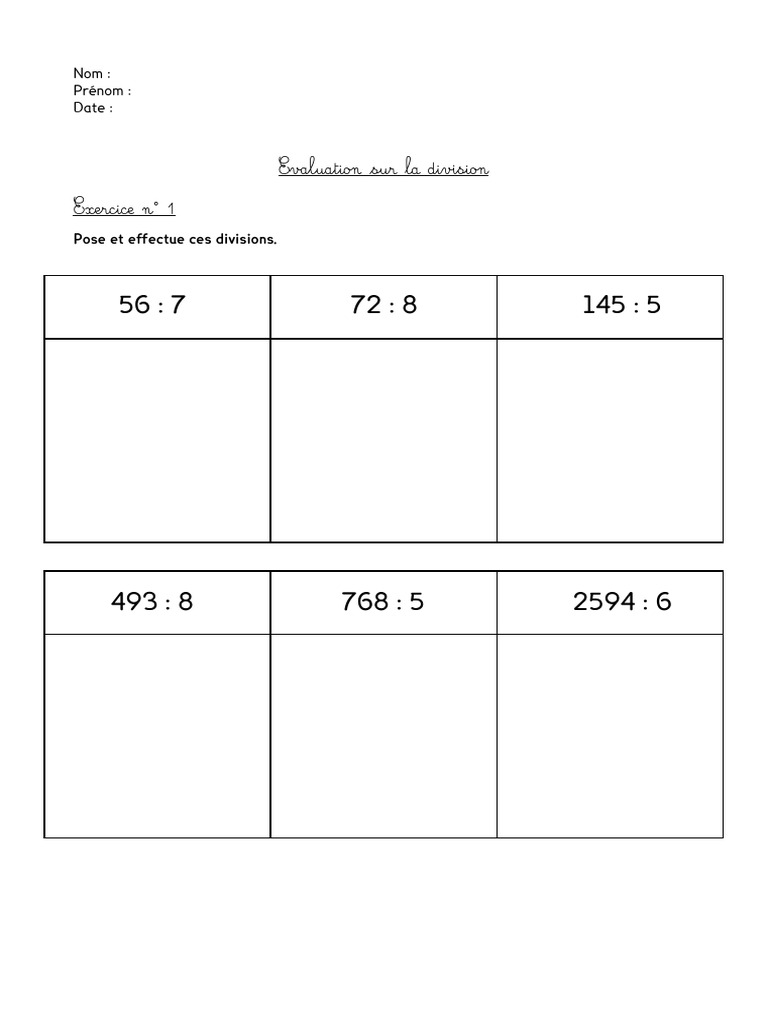 Evaluation Sur La Division | PDF