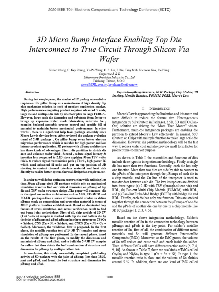 3D Micro Bump Interface Enabling Top Die Interconnect To True Circuit ...