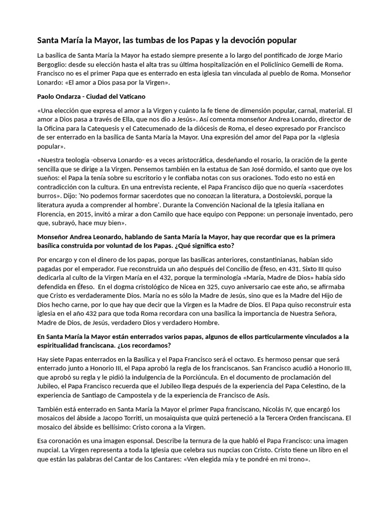 Santa María la Mayor: Tumbas Papales y Fe | PDF | Papa Francisco ...