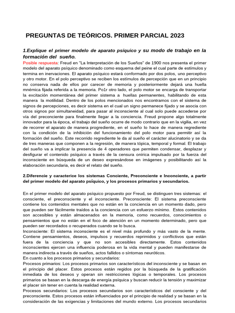 Preguntas Parcial Psa 2024 | PDF | Mente inconsciente | Sueño