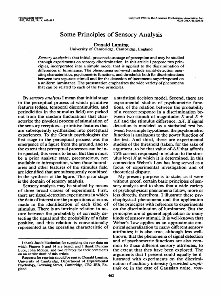 (1985) (A) Some Principles of Sensory Analysis (Laming) | PDF | Perception | Psychophysics