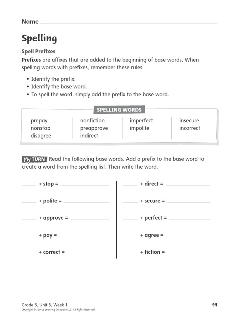 Spelling Worksheet Prefixes | PDF