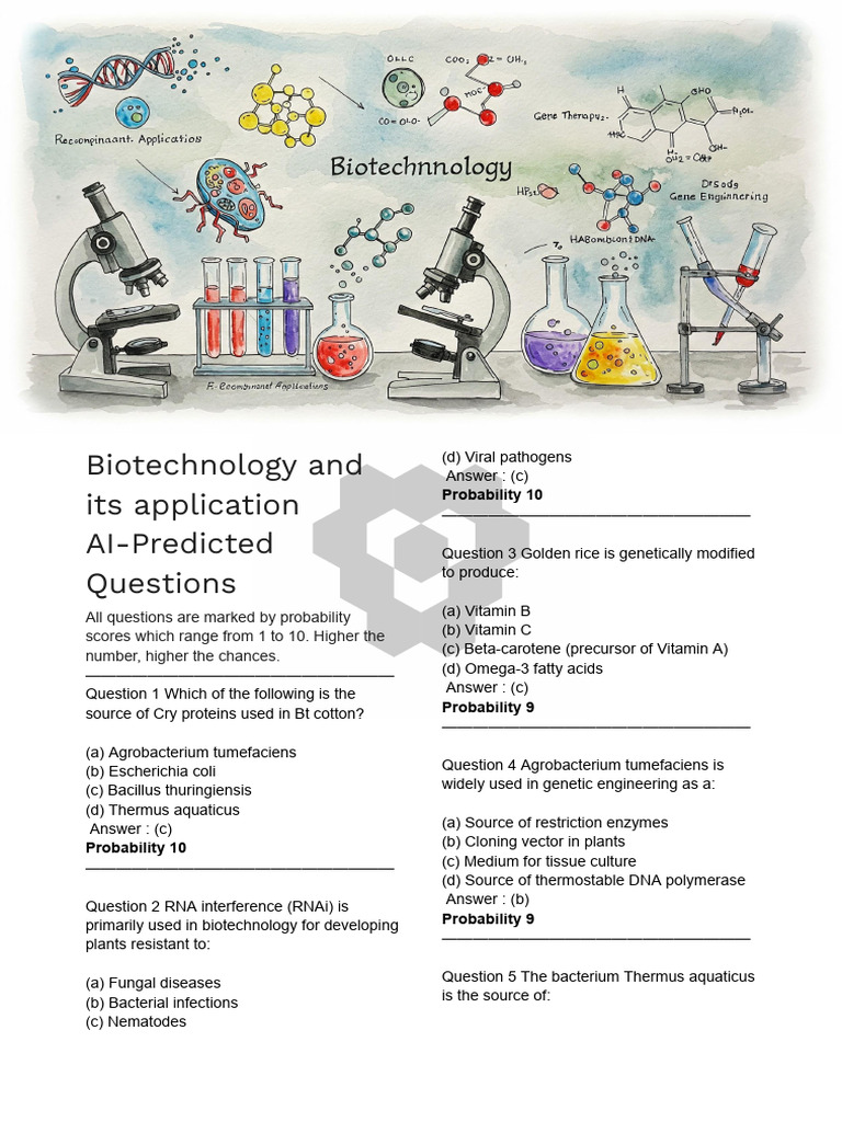 Biotechnology Applications and Quiz Questions | PDF | Primer (Molecular ...