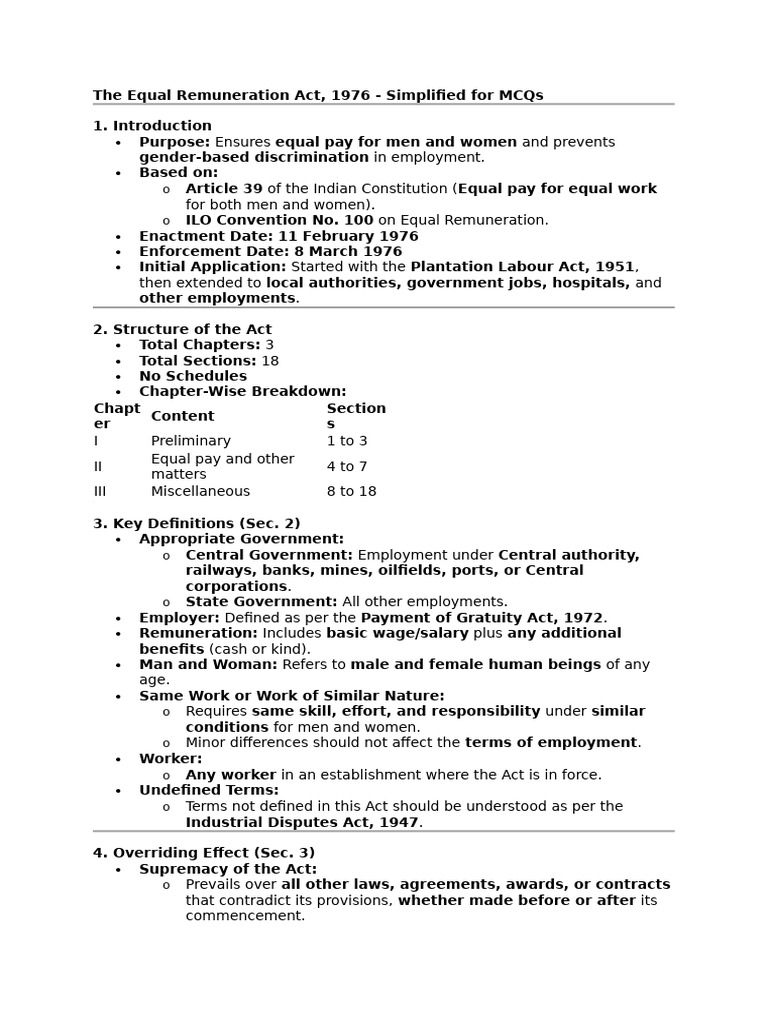 Equal Remuneration Act 1976 | PDF | Employment | Equal Pay For Equal Work