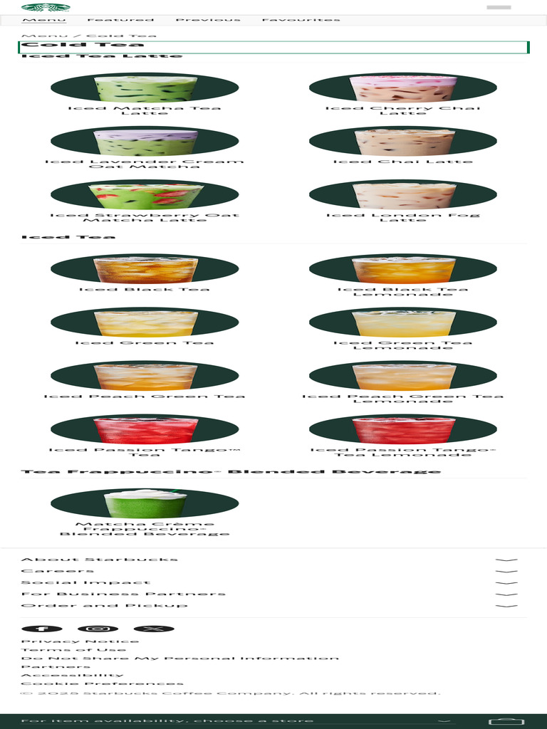 Menu Starbucks Coffee Company | PDF