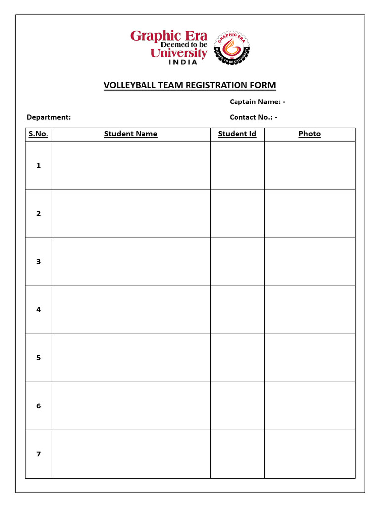 Volleyball Team Registration Form | PDF