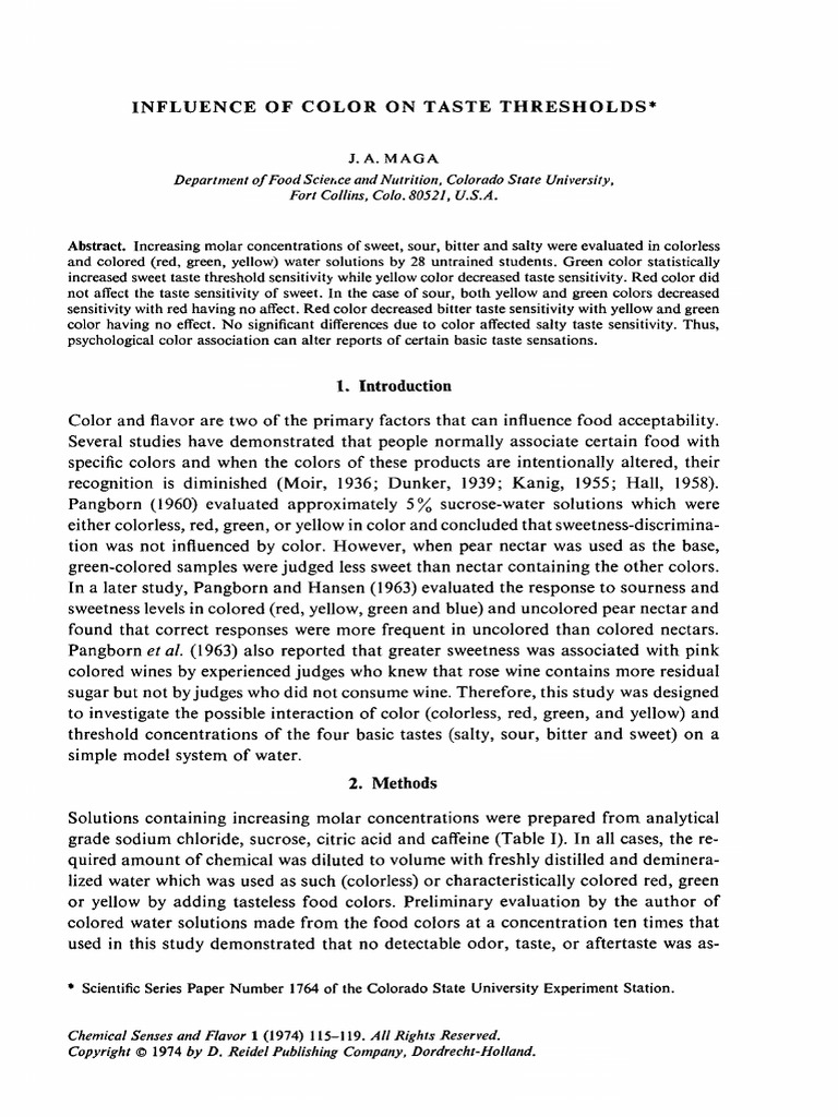 Color Effects on Taste Sensitivity | PDF | Taste