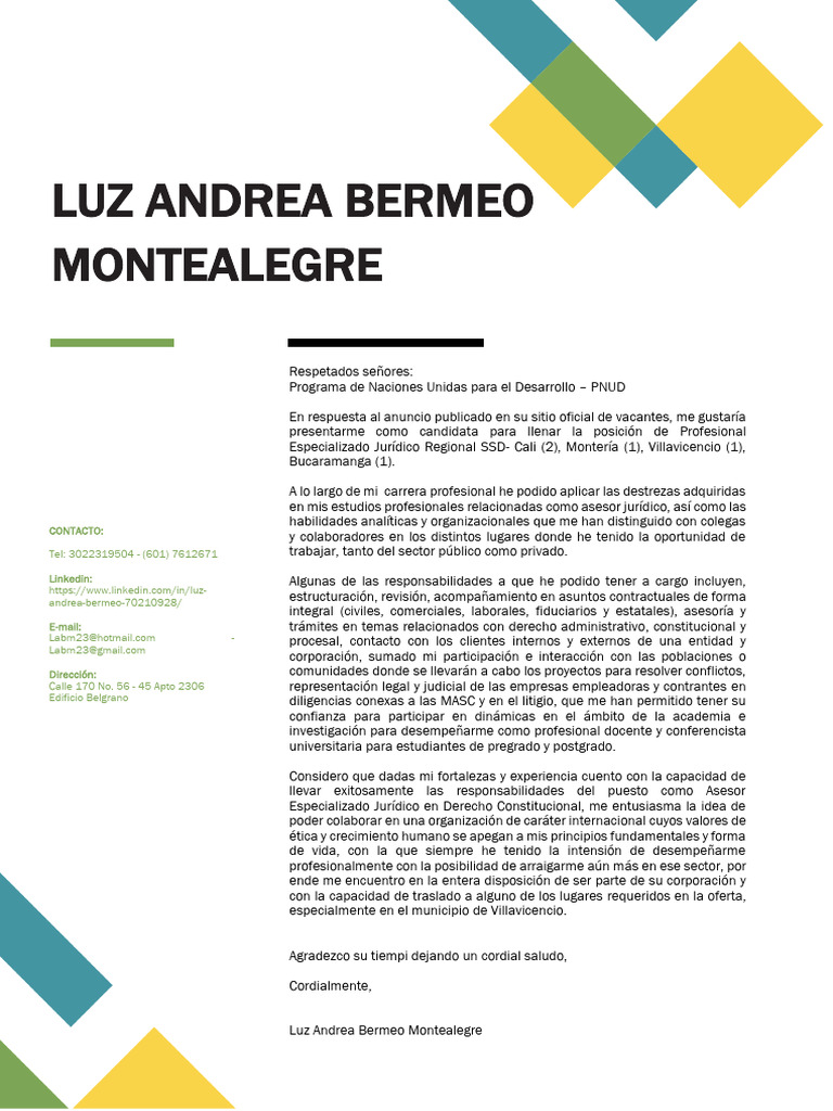 Carta de Presentación Luz Andrea Bermeo M - Pnud | PDF | Justicia | Crimen y violencia