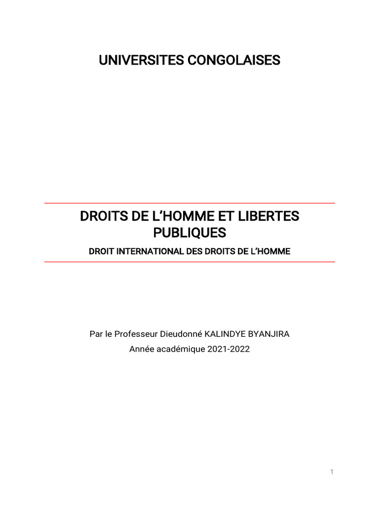 Droits de l'Homme en RDC: Cours Complet | PDF | Droits de l'homme ...