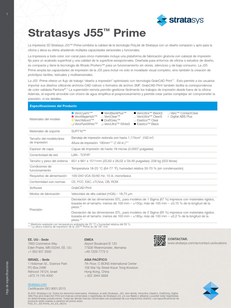 J55 Prime ES Spec Sheet | PDF | Impresión 3d