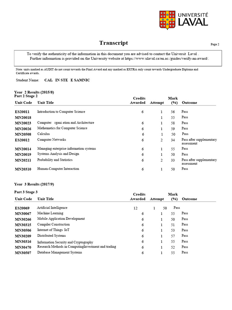 Transcript Université Laval | PDF | Computer Science | Computing