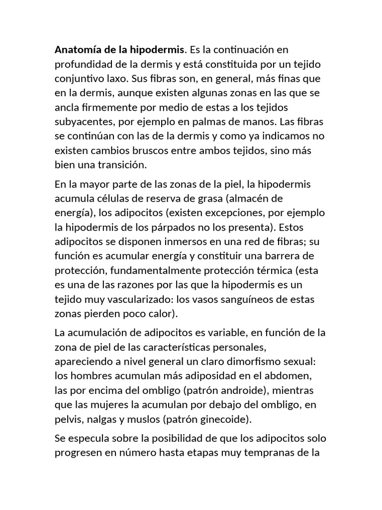 Anatomía de La Hipodermis | PDF