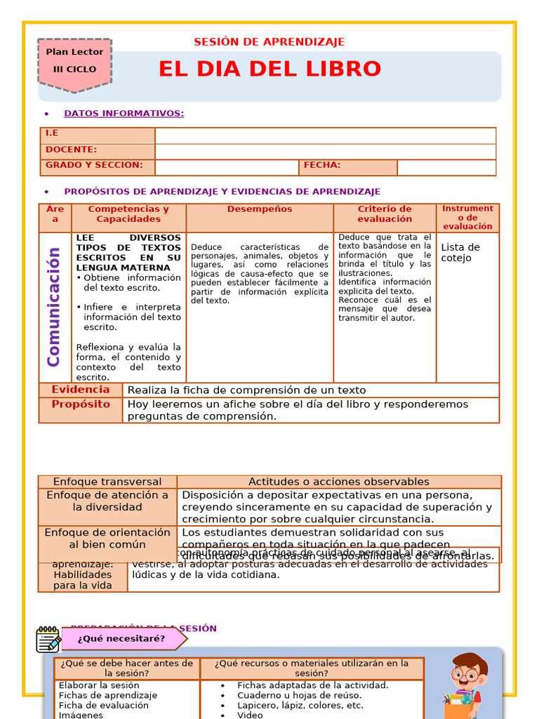Sesion Dia Del Libro 23 de Abril | PDF | Aprendizaje | Información