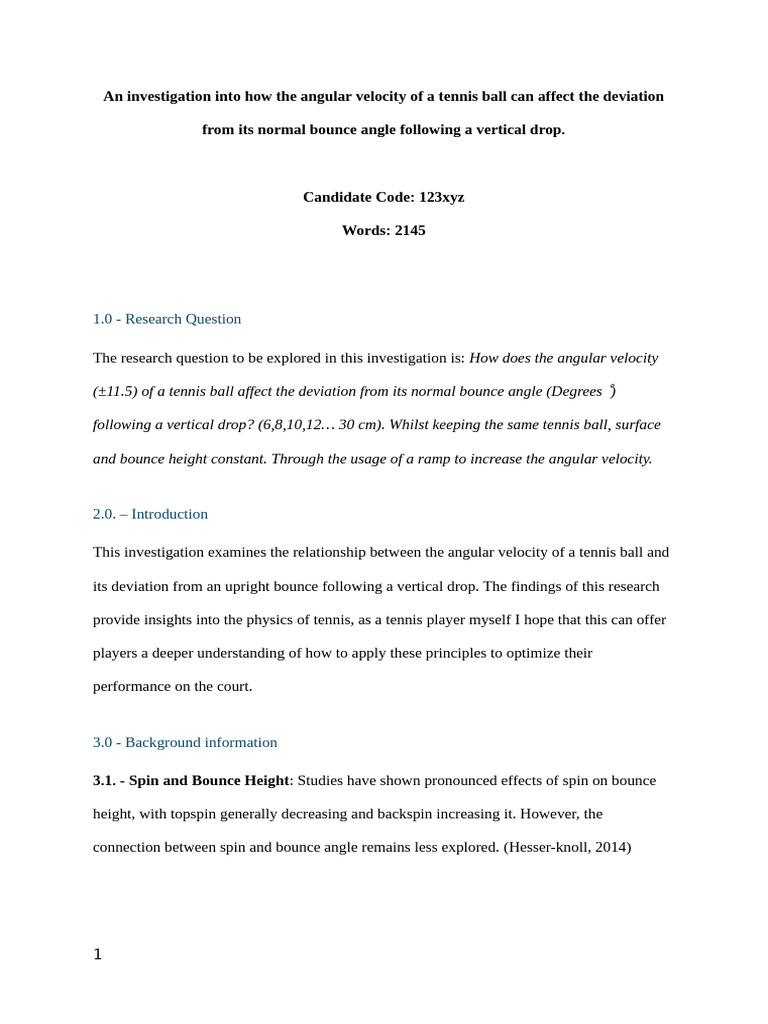 An Investigation Into How The Angular Velocity of A Tennis Ball Affect ...
