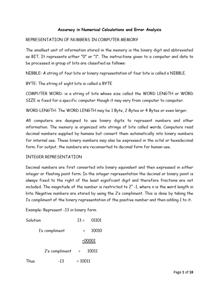 MTH 214 Accuracy in Numerical Calculations and Error Analysis | PDF | Integer (Computer Science ...