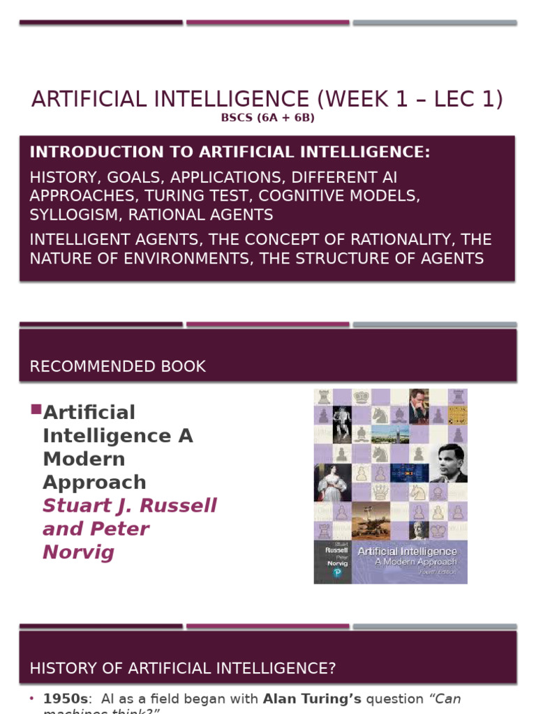 Artificial Intelligence (Week 1-l1) | PDF | Artificial Intelligence | Intelligence (AI) & Semantics