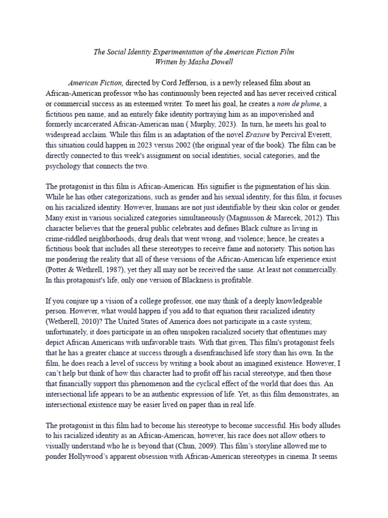 The Social Identity Experimentation of The American Fiction - MDowell ...