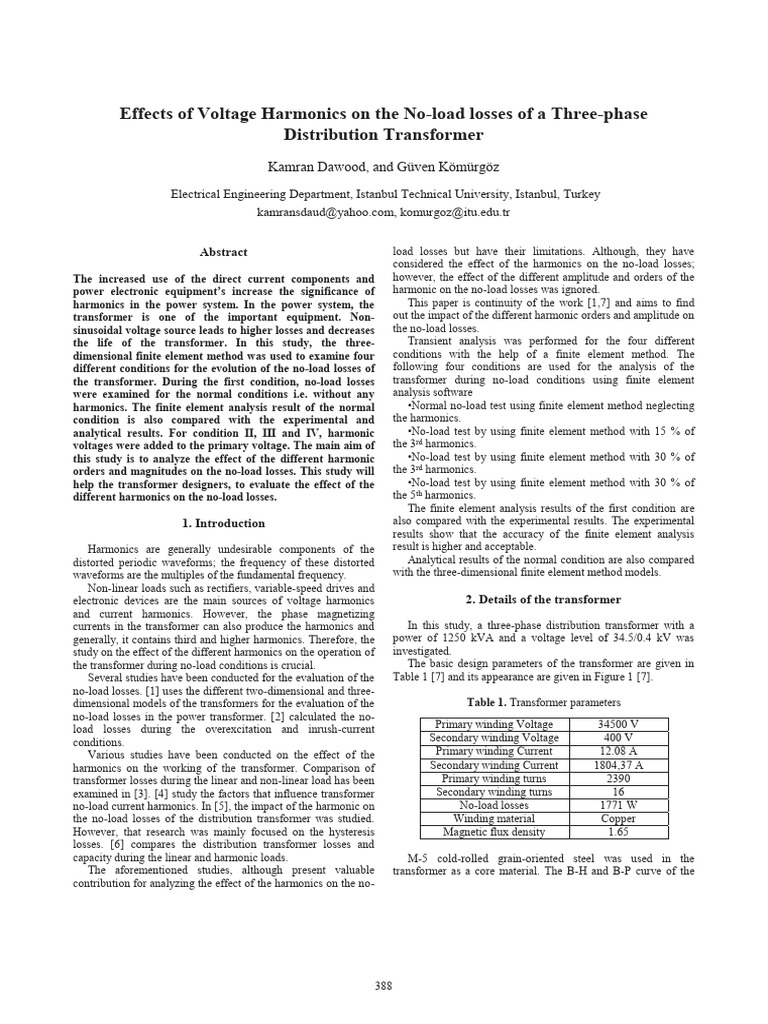 Effects of Voltage Harmonics On The No-Load Losses of A Three-Phase ...