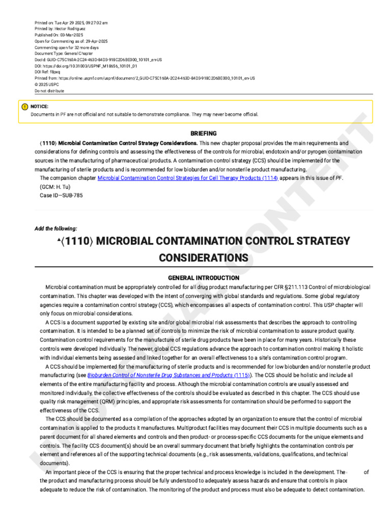 USP-NF 1110 Microbial Contamination Control Strategy Considerations ...
